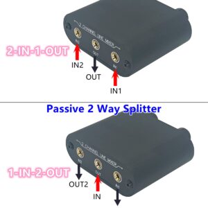 TENEALAY 2 Way Audio mixer 3.5mm Un-powered mixer, 2 to 1 Stereo aux 3.5mm line levels control Box mini passive mixer X21