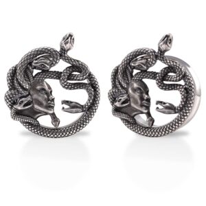 pobaisiter 1 pair stainless steel ear gauges tunnels medusa lady head with snake hair silver vintage 0g-1 inch double flare for men for women