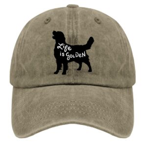 dog mom women's baseball cap for dog lover life is golden hat fashion distressed baseball cap golden retriever gift(one size, life is golden khaki)