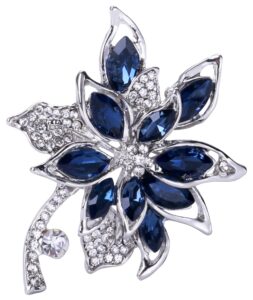 blue crystal brooch pins fancy vintage style rhinestone flower brooches jewelry gift for women, girls, ladies (blue brooch 1)