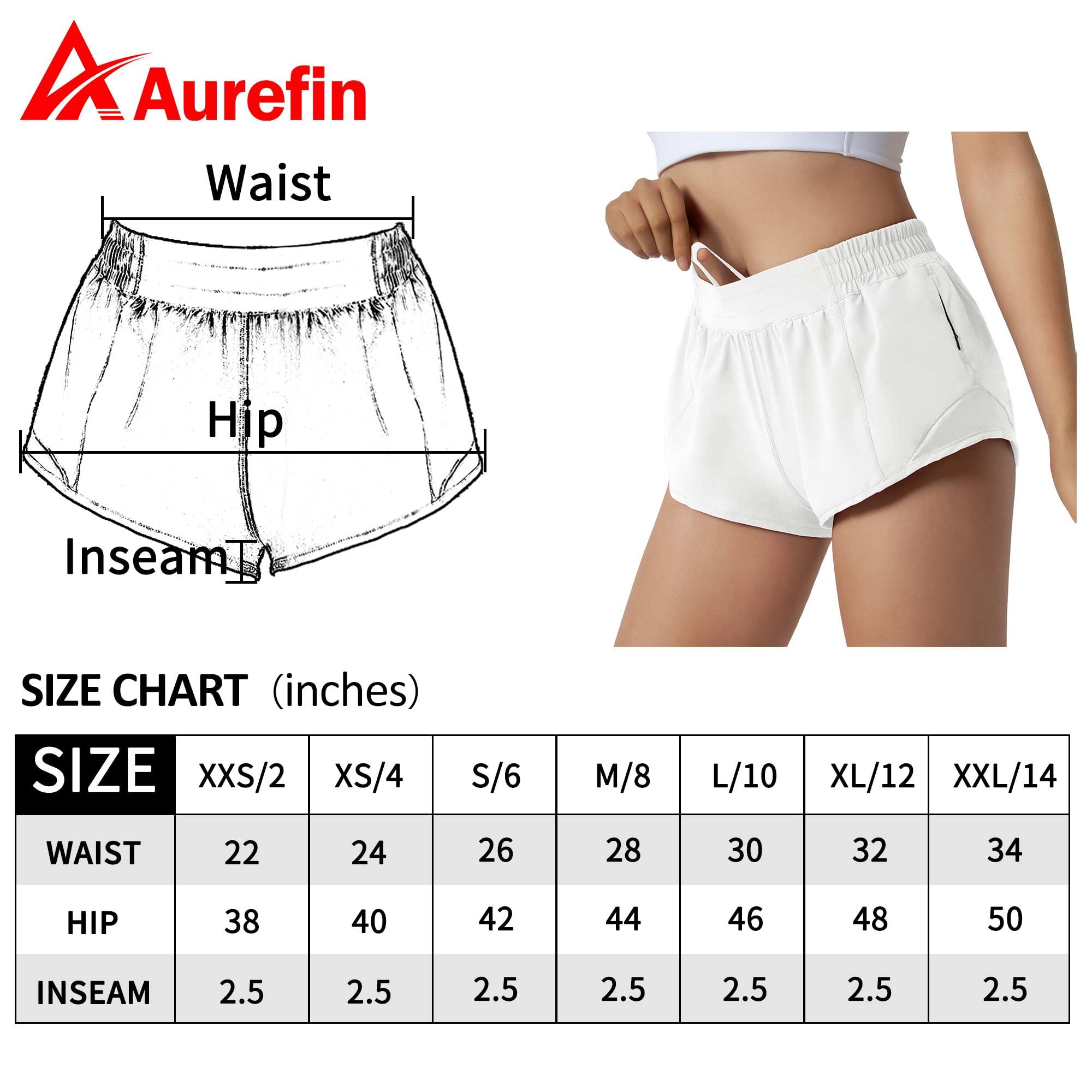 Aurefin Running Shorts for Women,Quick Dry Athletic Sports Shorts Lightweight Active Workout Gym Shorts with Zip Pocket White/XXS