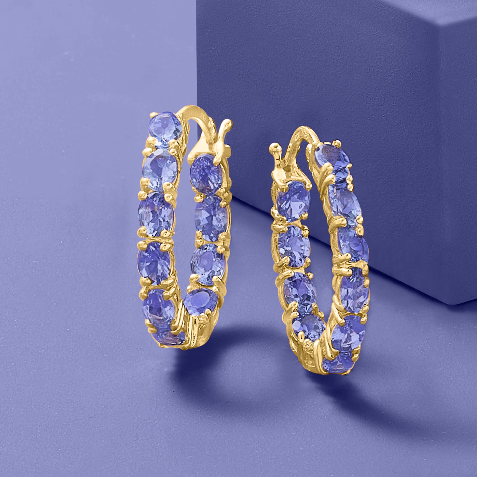 Ross-Simons 3.70 ct. t.w. Tanzanite Inside-Outside Hoop Earrings in 18kt Gold Over Sterling