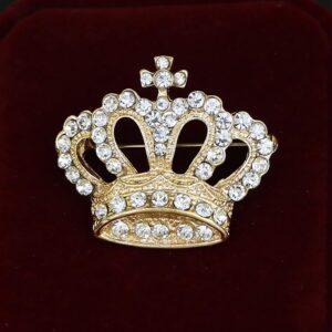 Crystal Rhinestone Princess Queen Crown Brooch Pin Tiara Crown Brooches for Women Crown Tiara for Wedding Party/Banquet/Birthday (Gold)