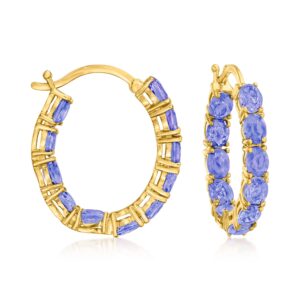 ross-simons 3.70 ct. t.w. tanzanite inside-outside hoop earrings in 18kt gold over sterling