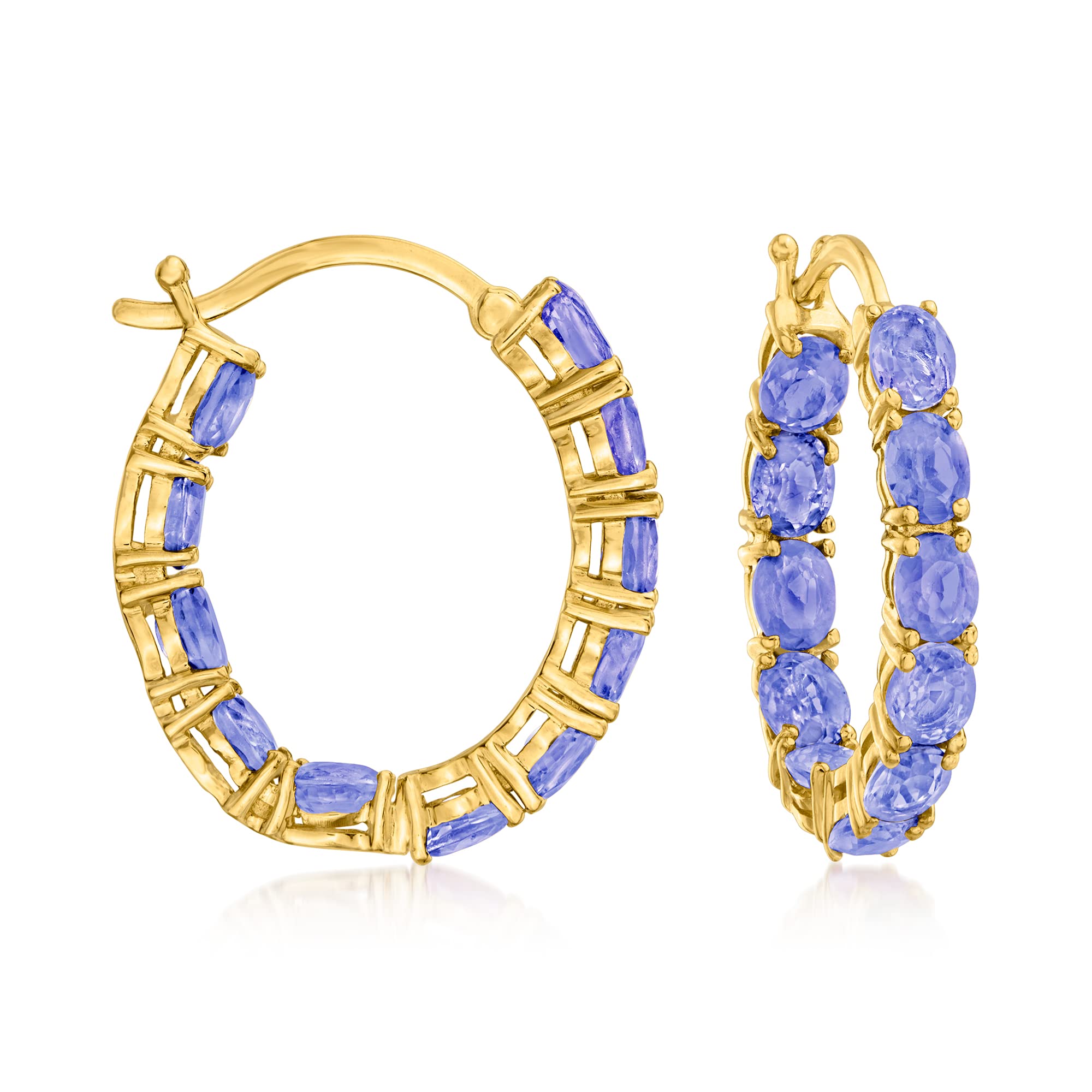 Ross-Simons 3.70 ct. t.w. Tanzanite Inside-Outside Hoop Earrings in 18kt Gold Over Sterling