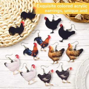 6 Pairs Acrylic Hen Chicken Earrings Animal Rooster Drop Dangle Earrings Cute Farm Chicken Jewelry for Women Ladies Gift