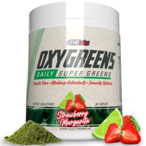 ehp labs oxygreens super greens powder - spirulina, chlorella superfood, green juice powder & greens supplements with prebiotic fibre, antioxidants & immunity support, 30 serves (strawberry margarita)