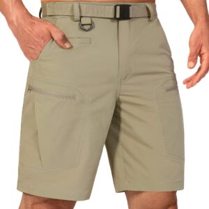 Shallowlulu Mens Cargo Hiking Shorts Water Resistant Quick Dry Lightweight Breathable Tactical Shorts with Nylon Belt(Mud 34W/10L)