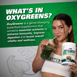 EHP Labs OxyGreens Super Greens Powder - Spirulina, Chlorella Superfood, Green Juice Powder & Greens Supplements with Prebiotic Fibre, Antioxidants & Immunity Support, 30 Serves (Strawberry Margarita)