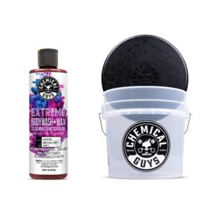 chemical guys cws_207_16 extreme bodywash & wax foaming car wash soap, 16 fl oz, grape scent acc160 heavy duty ultra clear detailing bucket