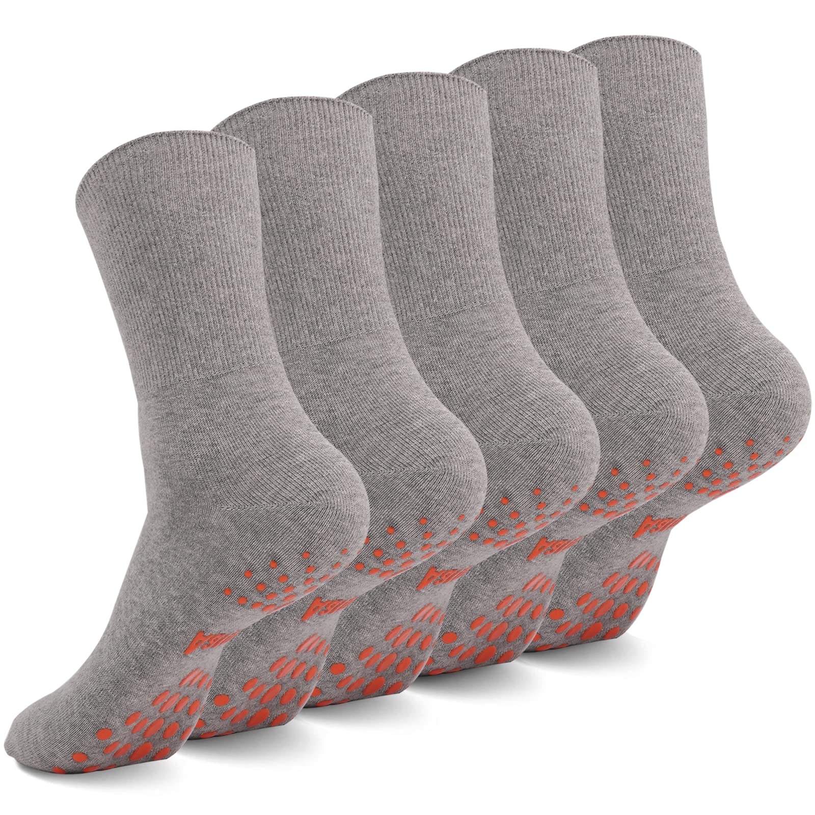 Aaronano Non Slip Grippy Sock-Non Skid Crew Socks for Elderly Yoga Hospital Socks Men Women 5 light Gray M