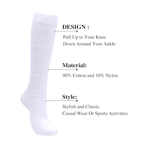 Intgoodluckycc White Slouch Scrunch Socks for Women, Scrunch Long High Tube Socks (1 Pair - White)