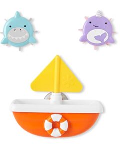 skip hop zoo baby bath toy, tip & spin boat, shark/narwhal