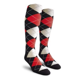 golf knickers colorful knee high argyle cotton socks for men women and youth - jjjj: black/red/white - ladies