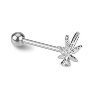 leaf shaped tongue ring internally stainless steel threaded tongue stud leaf tongue piercing jewelry