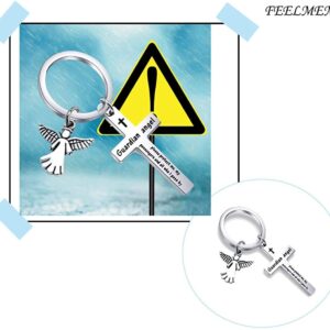 FEELMEM Drive Safe Traveling Jewelry Guardian Angel Prayer Cross Keychain Guardian Prayer Trip Travel Safely Gift For Drivers (Guardian Angel-ky)