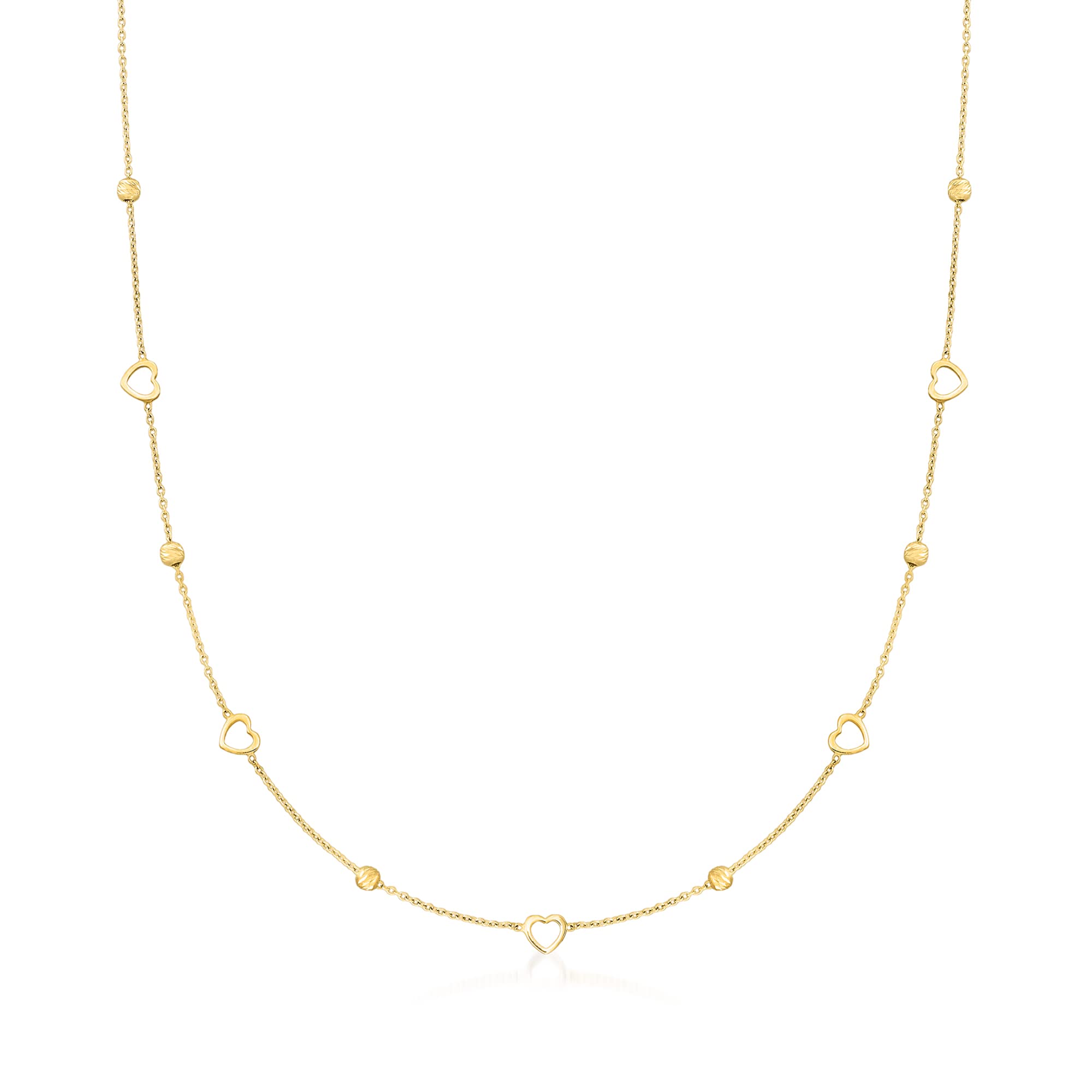 RS Pure by Ross-Simons Italian 14kt Yellow Gold Bead and Heart Station Necklace. 20 inches