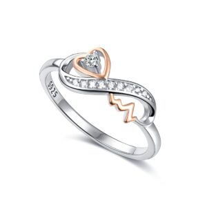 forever love heart rose gold 925 sterling silver cz nurse eternity infinity ekg heartbeat promise enaggement rings for women mom wife size 6 nursing jewelry valentine wedding mother day christmas gifts