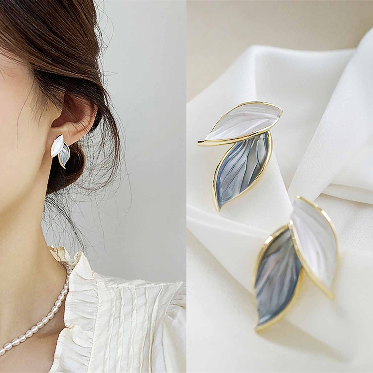 HZJCC Fashion Leaf Stud Earrings For Women Enamel Earrings Jewelry