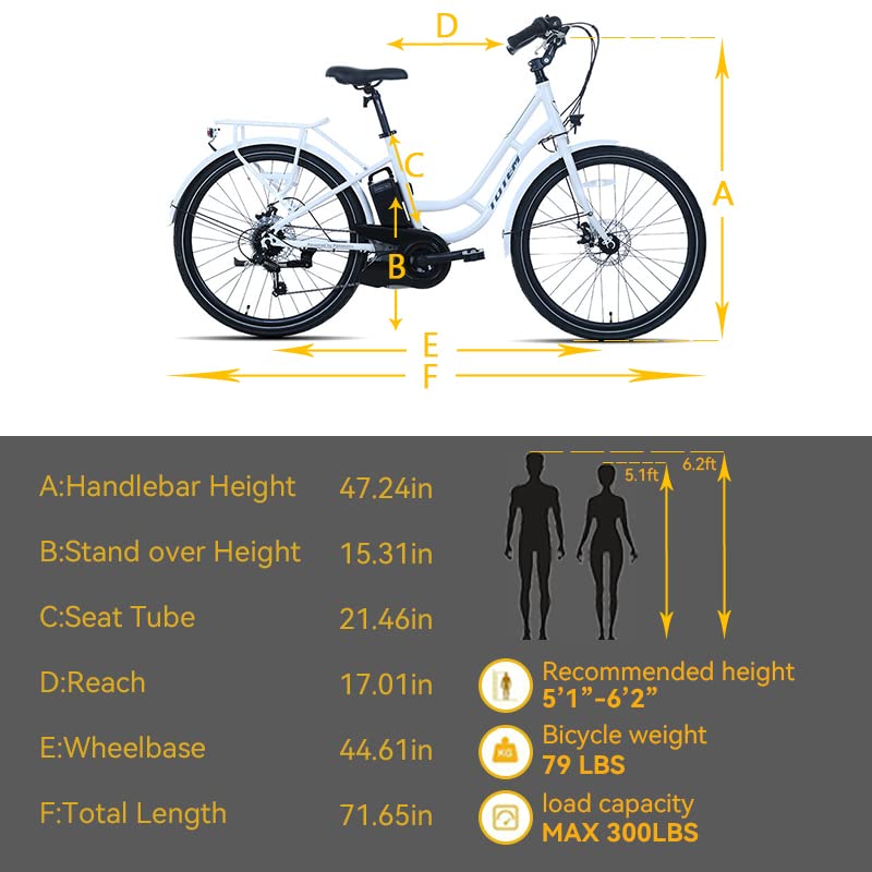 Totem Electric Bike for Adults 26'', Urban Electric Bicycle with 250W Removable 25.2V 16Ah Lithium Battery, City Electric Bike with 7-Speed Gears