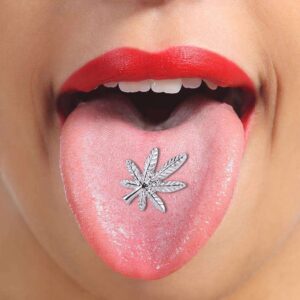 Leaf Shaped Tongue Ring Internally Stainless Steel Threaded Tongue Stud Leaf Tongue Piercing Jewelry