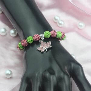 Sorority Gift for Women Greek Sorority Paraphernalia Bracelet Crystal Leaf Charm Bracelet Pink and Green Jewelry Sisterhood Gift (Leaf Bracelet)