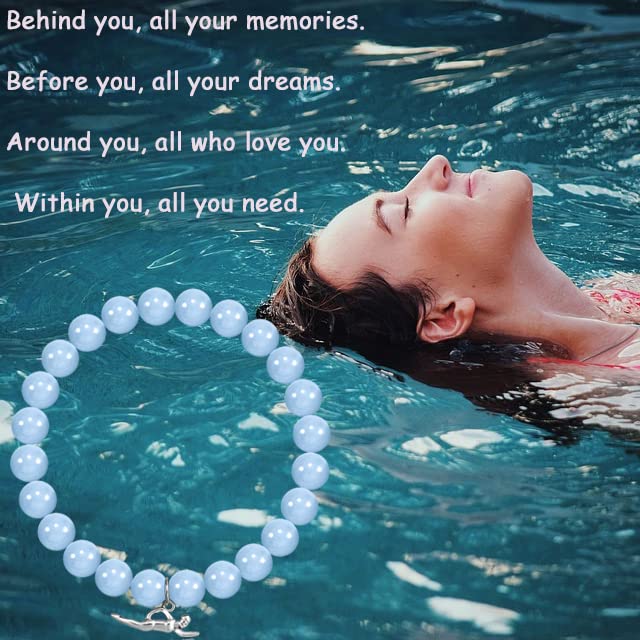 liforlove Swimming Lover Gift Swimmer Inspiration Gifts Swimmer Charm Bracelet Swimming Jewelry for Women (Aquamarine Swimming Bracelet)