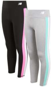 new balance girls' active leggings - 2 pack full length performance yoga pants (7-16), size 14-16, black/pink grey