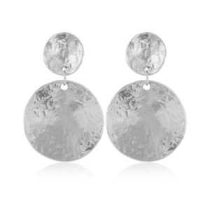 women's clip-on earrings round dis hammered lightweight statement clip earrings non-pierced silver clip on dangle earrings