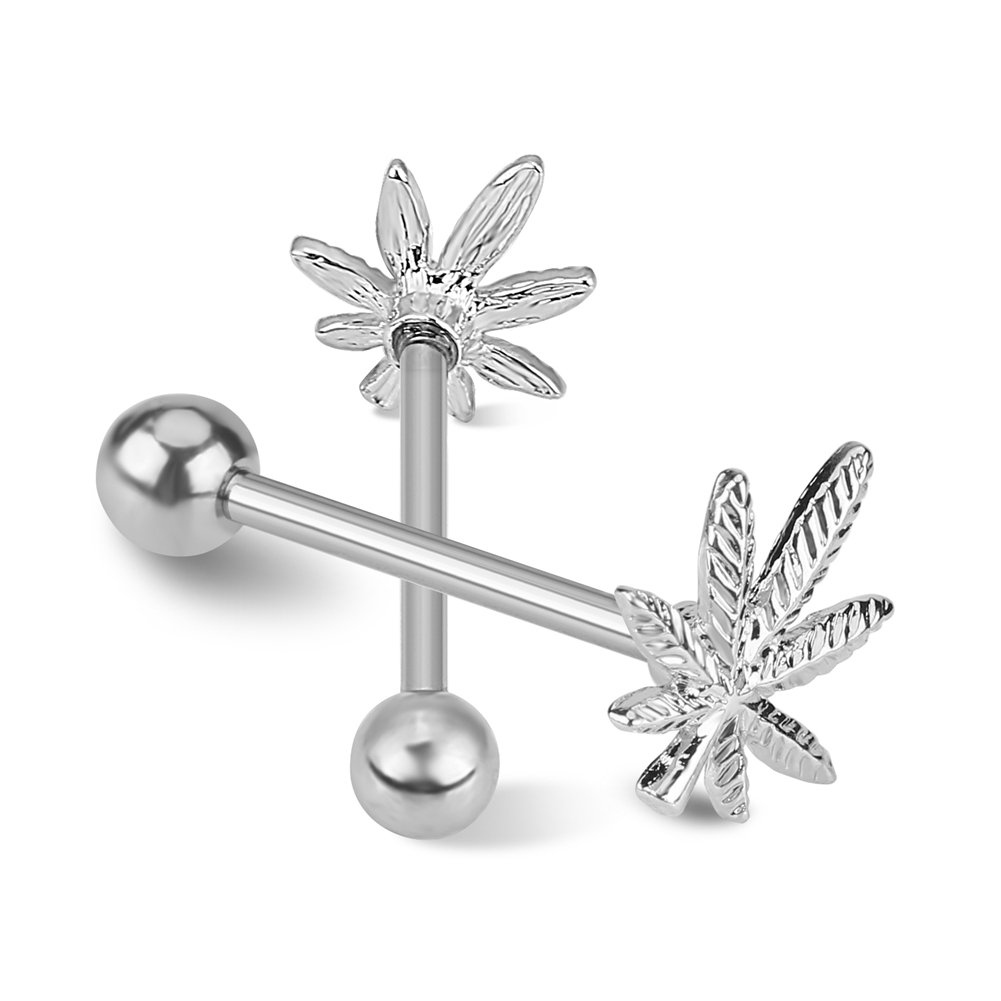 Leaf Shaped Tongue Ring Internally Stainless Steel Threaded Tongue Stud Leaf Tongue Piercing Jewelry