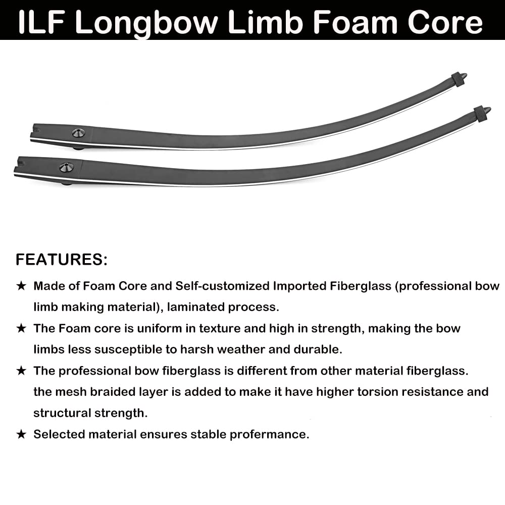 ZSHJGJR Foam Core ILF Longbow Limbs 64inch ILF Limbs 20-50lbs Compatible for 19" Bow Riser for Archery ILF Takedown Longbow Limbs Replacement Right Hand (45lbs)