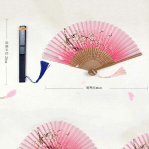 FKJLUN Handmade Folding Fan Women's Folding Fan Summer Japanese Cherry Blossom Fan Antique Wind Fan Silk Cloth Fan Peony Fan Plum Distribution Fan Sleeve Handheld Fan (Color : Beige)