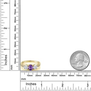 Gem Stone King 18K Yellow Gold Plated Silver 3-Stone Ring Amethyst Moissanite(1.87 Cttw) (Size 9)