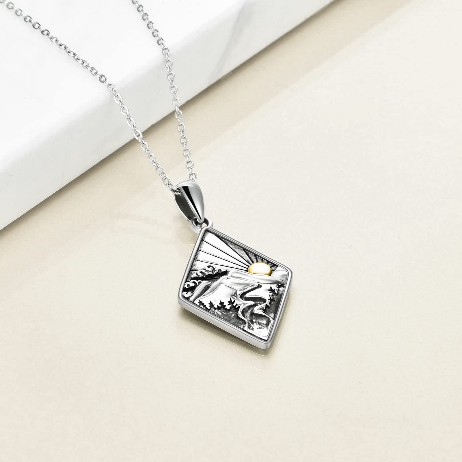 ONEFINITY Mountain Necklace for Women Range River Cloud Sunrise Sterling Silver Pendant Nature Graduation Jewelry for Womens Hiker Camper Climber