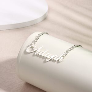 Jewenova S925 Sterling Silver Name Necklace Personalized,Custom nameplate Pendant Necklace for Women Personalized Jewelry Gift with Box