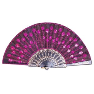 fkjlun handmade folding fan peacock pattern folding hand held fan embroidered sequin party wedding prom chinese spain hand fan folding handheld fan (size : e)