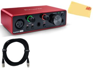 focusrite scarlett solo 3rd gen 2-in, 2-out usb audio interface bundle with xlr cable and austin bazaar polishing cloth