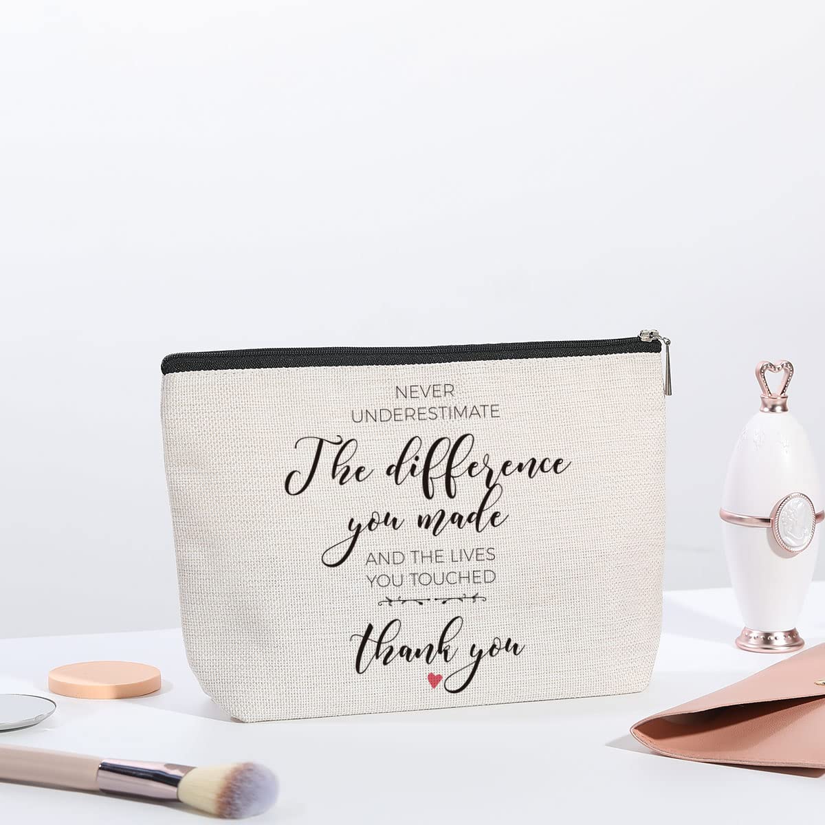 Inspirational Gifts for Women, Leaving Gifts for Colleagues Coworker Teacher, Thank You Gifts For Women - Never Underestimate The Difference You Made and The Lives You Touched Bracelet Makeup Bag