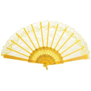 handmade folding fan chinese style lace hand held folding fan dance party wedding hand fan cool bamboo flower folding fan handheld fan (color : yellow)