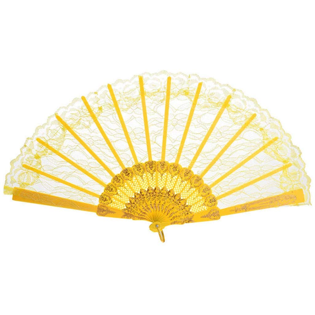 Handmade Folding Fan Chinese Style Lace Hand Held Folding Fan Dance Party Wedding Hand Fan Cool Bamboo Flower Folding Fan Handheld Fan (Color : Yellow)