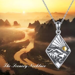 ONEFINITY Mountain Necklace for Women Range River Cloud Sunrise Sterling Silver Pendant Nature Graduation Jewelry for Womens Hiker Camper Climber