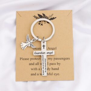 FEELMEM Drive Safe Traveling Jewelry Guardian Angel Prayer Cross Keychain Guardian Prayer Trip Travel Safely Gift For Drivers (Guardian Angel-ky)