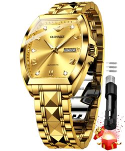 oupinke gold watches for mens automatic mechanical luxury dress tonneau tungsten self winding waterproof male wrist watch