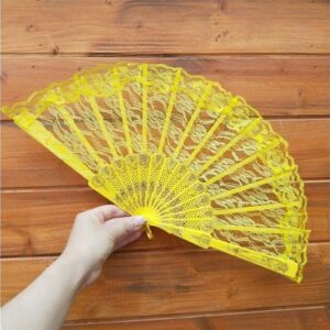 Handmade Folding Fan Chinese Style Lace Hand Held Folding Fan Dance Party Wedding Hand Fan Cool Bamboo Flower Folding Fan Handheld Fan (Color : Yellow)