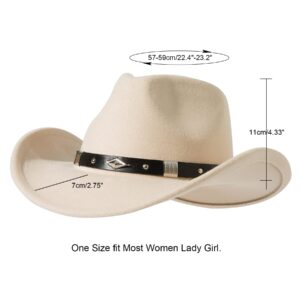 JOYEBUY Classic Wide Brim Women Men Western Style Cowboy Cowgirl Hats with Buckle Belt (Medium, Beige)