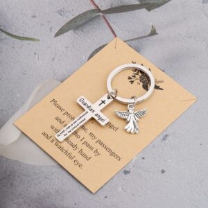 FEELMEM Drive Safe Traveling Jewelry Guardian Angel Prayer Cross Keychain Guardian Prayer Trip Travel Safely Gift For Drivers (Guardian Angel-ky)