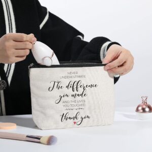 Inspirational Gifts for Women, Leaving Gifts for Colleagues Coworker Teacher, Thank You Gifts For Women - Never Underestimate The Difference You Made and The Lives You Touched Bracelet Makeup Bag