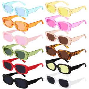 aodaer 12 packs small rectangle sunglasses women square sunglasses 90s retro fashion eyewear vintage wide frame sunglasses