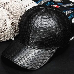 IZUS Women-Men PU-Leather Snakeskin-Embossed Baseball-Cap Cool-Hip-Hop Trucker-Hats Adjustable Casual-Dad-Hat for Medium Black