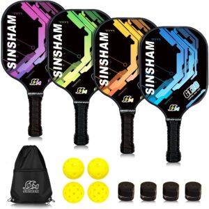 sinsham pickleball paddles set of 4-graphite pickleball rackets set includes 4 pickleball paddles&4 pickleball ballsp&1 portable drawstring bag